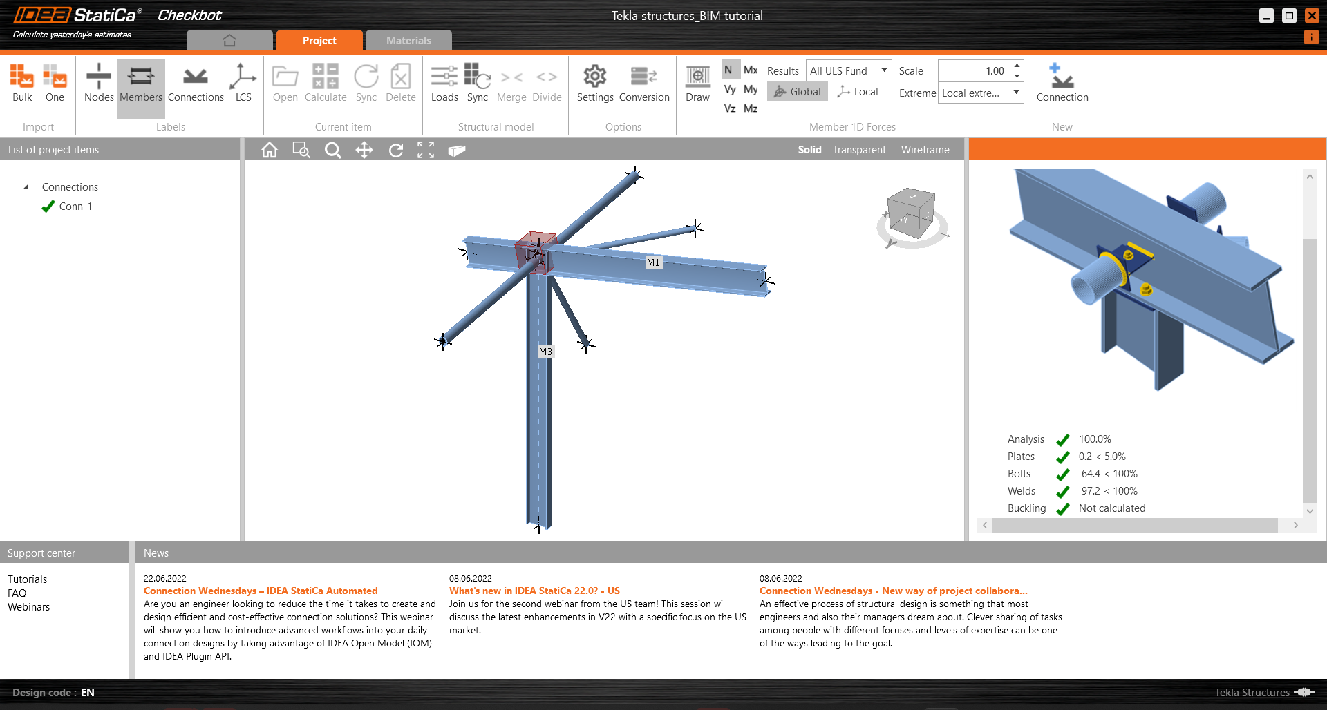 Tekla Structures BIM Link Tutorial - Entwurfsbeispiel einer Stahlverbindung | IDEA StatiCa